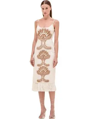 Alexis Naturi Embroidered Midi Dress - Natural
