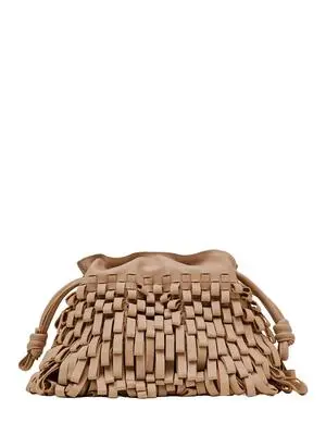 Alexis Quinn Woven Leather Fringe Clutch - Tan