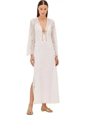 Alexis Sariyah Dress With Plunging Neckline And Bell Sleeves - White Lace