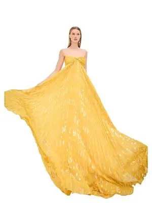 Alexis Strapless Pleated Gown - Marigold