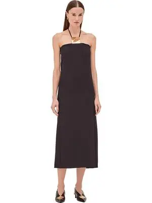 Alexis Sezane Halterneck Midi Dress With Gold Detail - Black