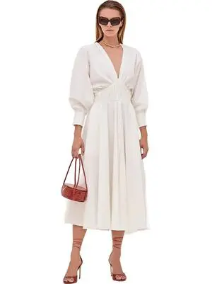 Alexis Viro Dress Long Sleeve Plunge V-neck Midi Dress - White
