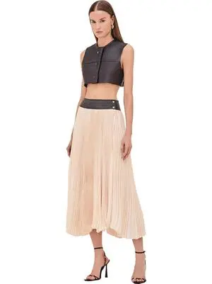 Alexis Tansia Pleated Midi Skirt With High Slit - Black/ivory