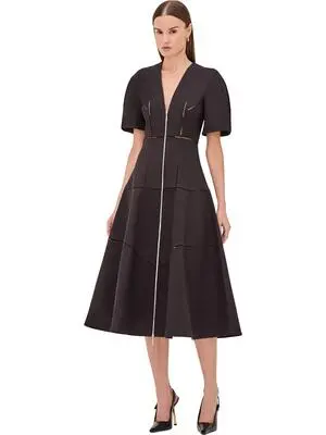 Alexis Valry Midi Dress With Zipper Detail - Black