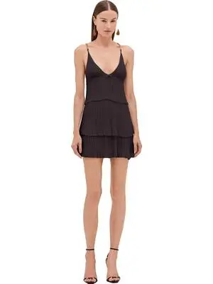 Alexis Alexis Brunia Pleated Tiered Mini Dress With Gold Chain Straps Black