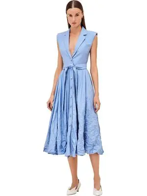Alexis Beau Dress Sleeveless Midi With Plunge Neckline And Belted Waist - Blue