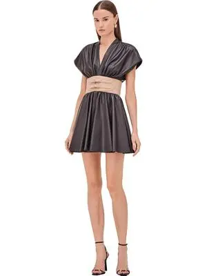 Alexis Berlin" Vegan Leather V-neck Midi Dress - Black