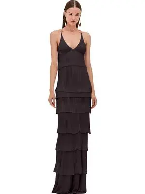 Alexis Yira Pleated Tiered Gown Black