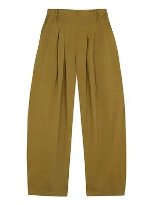 CORTANA Elena Pleated High-rise Wide-leg Pants - Olive