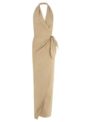 CORTANA Mona Wrap Linen-Silk Dress Khaki