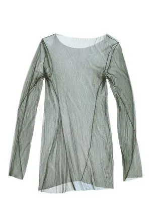CORTANA Tulle Sheer Silk-blend Top - Olive