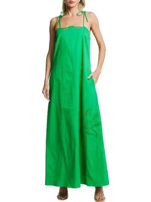 CIEBON Hattie Beaded Cotton Blend Maxi Sundress - Green