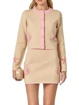 English Factory Seashell Cardigan - Light Beige/pink