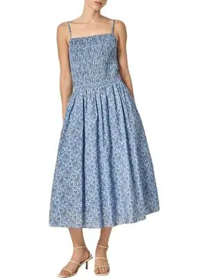 English Factory Paisley Print Smocked A-line Dress - Navy Multi