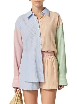 English Factory Oversized Colorblock Stripe Button-up Shirt - Multi