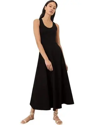 PACT Fit & Flare Organic Cotton Maxi Dress With Open Back - Black