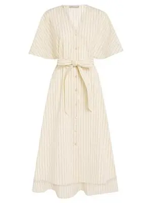 Palmer//harding Stretch-cotton Stripe Sway Midi Dress - Beige