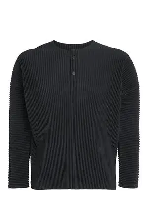 Issey Miyake Pleated Henley Shirt - Black