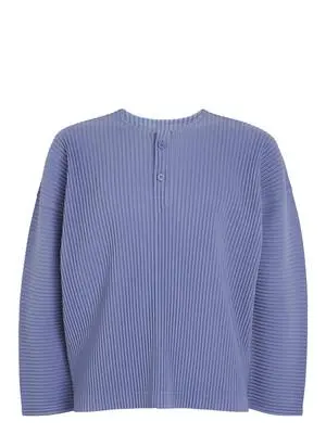Issey Miyake Pleated Henley Shirt - Blue
