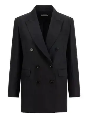 Alberto Biani Double-breasted Coat With Peak Lapels - Black