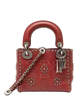 Dior Mini Embossed Cannage Lady Satchel - Red