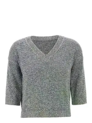 KANGRA Micro-sequin V-neck Pullover - Grey