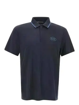 EA7 Contrast-trim Logo Polo Shirt - Blue