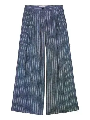 ERMANNO FIRENZE Pinstripe Pleated Wide Leg Pants - Blue