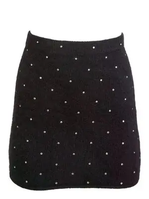 FLEUR DU MAL Rhinestone-embellished Knitted Mini Skirt - Black