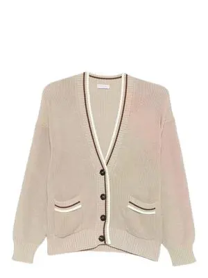 Brunello Cucinelli Buttoned Striped-detail Cardigan - Neutrals