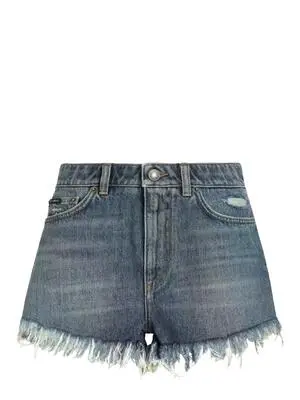 Dolce & Gabbana Distressed Denim Shorts With Frayed Hem - Blue