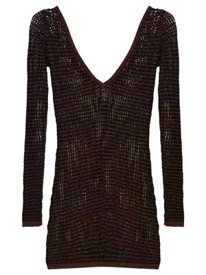 Bond Eye Long-sleeve V-neck Mini Dress - Brown