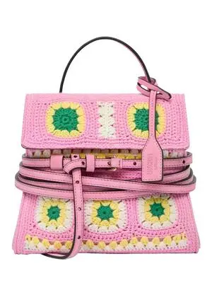 Moschino Floral Appliqued Crochet And Suede Tote Bag - Pink
