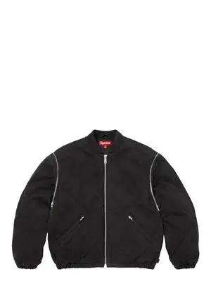 Supreme Quilted Design Bomber Jacket With Zip-off Sleeves - Black