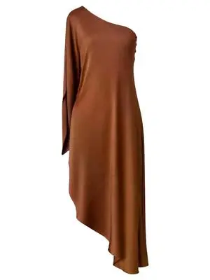 NOUVELLE SILK95FIVE Asymmetric One-Shoulder Dress Brown