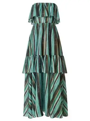 Pinko Ruffled Striped Strapless Maxi Dress - Green
