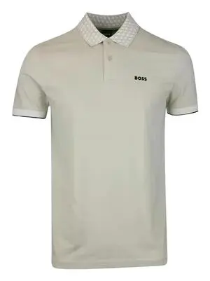 BOSS Paddy Patterned Collar Polo Shirt Neutrals