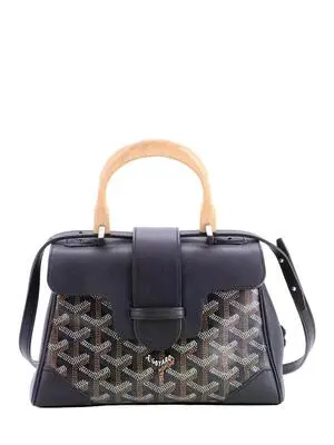 Goyard Saigon Top Handle Mini Shoulder Bag Coated Canvas With Leather - Black