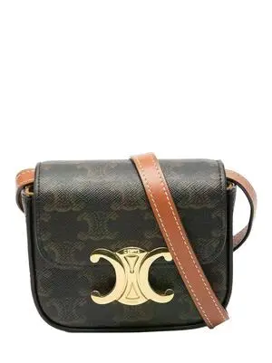 Celine 2022 Mini Triomphe Coated Canvas Claude Crossbody Bag - Brown