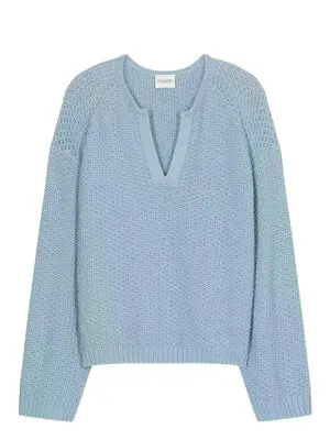 Closed Long-sleeve V-neck Sweater - Blue