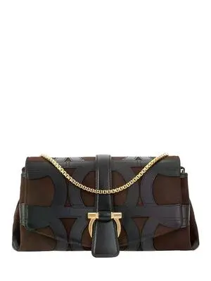 FERRAGAMO Mia Suede Crossbody Bag With Gancini Clasp - Brown