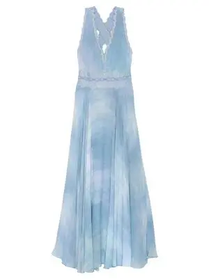 ERMANNO FIRENZE Lace-trim V-neck Maxi Dress - Blue