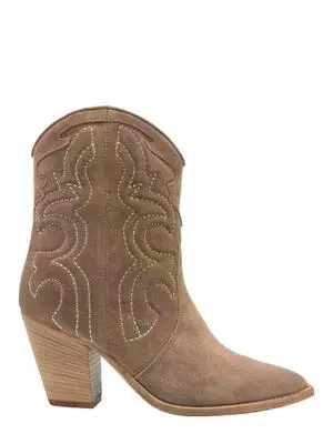 JULIE DEE Embroidered Cowboy Boots - Brown