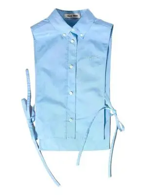 Miu Miu Sleeveless Poplin Shirt With Side Ties - Blue