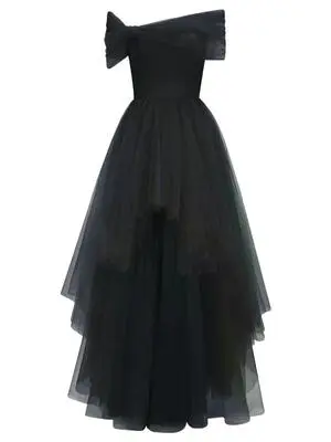 GEMY MAALOUF Asymmetrical Tulle Maxi Dress - Black