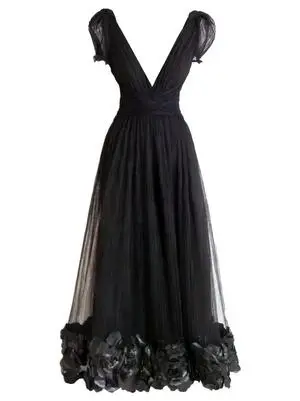 GEMY MAALOUF Puffed-shoulder Midi Dress - Black