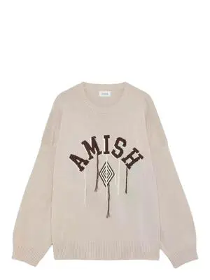AMISH SUPPLIES Fray Graphic Print Crew-neck Sweater - Neutrals