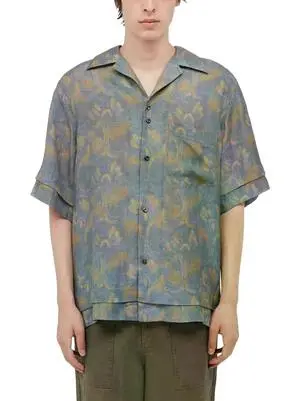 WALES BONNER Short-sleeve Pattern Shirt - Blue