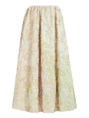 Brunello Cucinelli Sequined Embroidery Midi Skirt - Neutrals