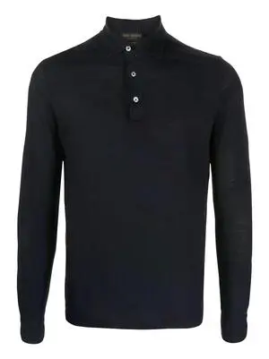 DELL'OGLIO Long-sleeve Cotton Polo Shirt - Blue